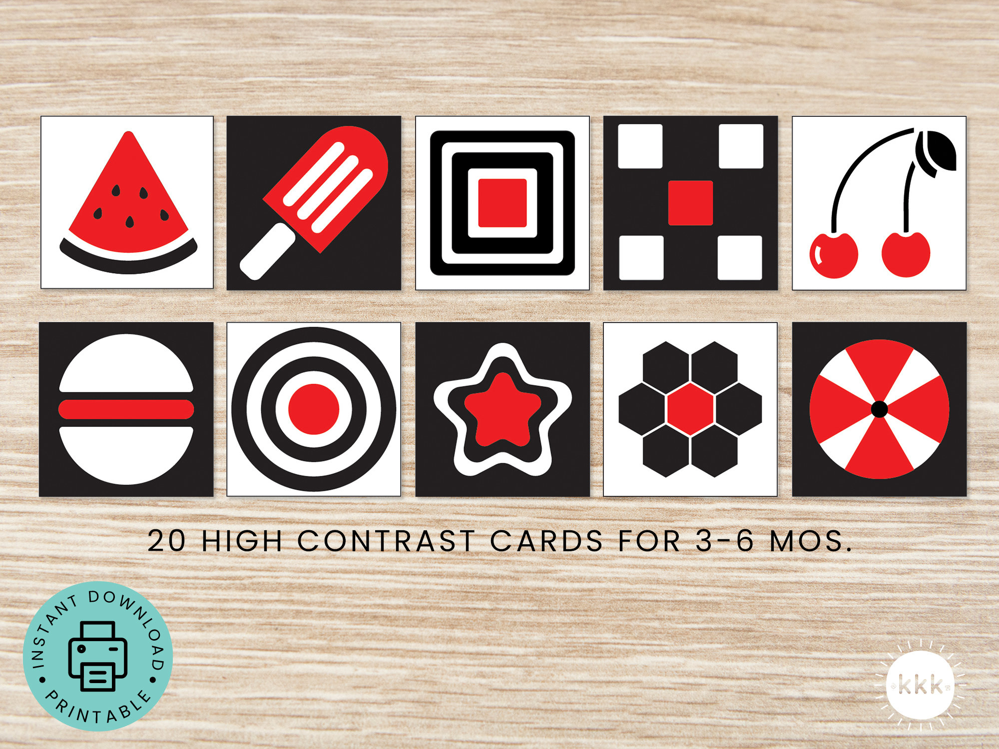 Toys & Games High Contrast Flashcards in Black Red 20 Designs Bright ...