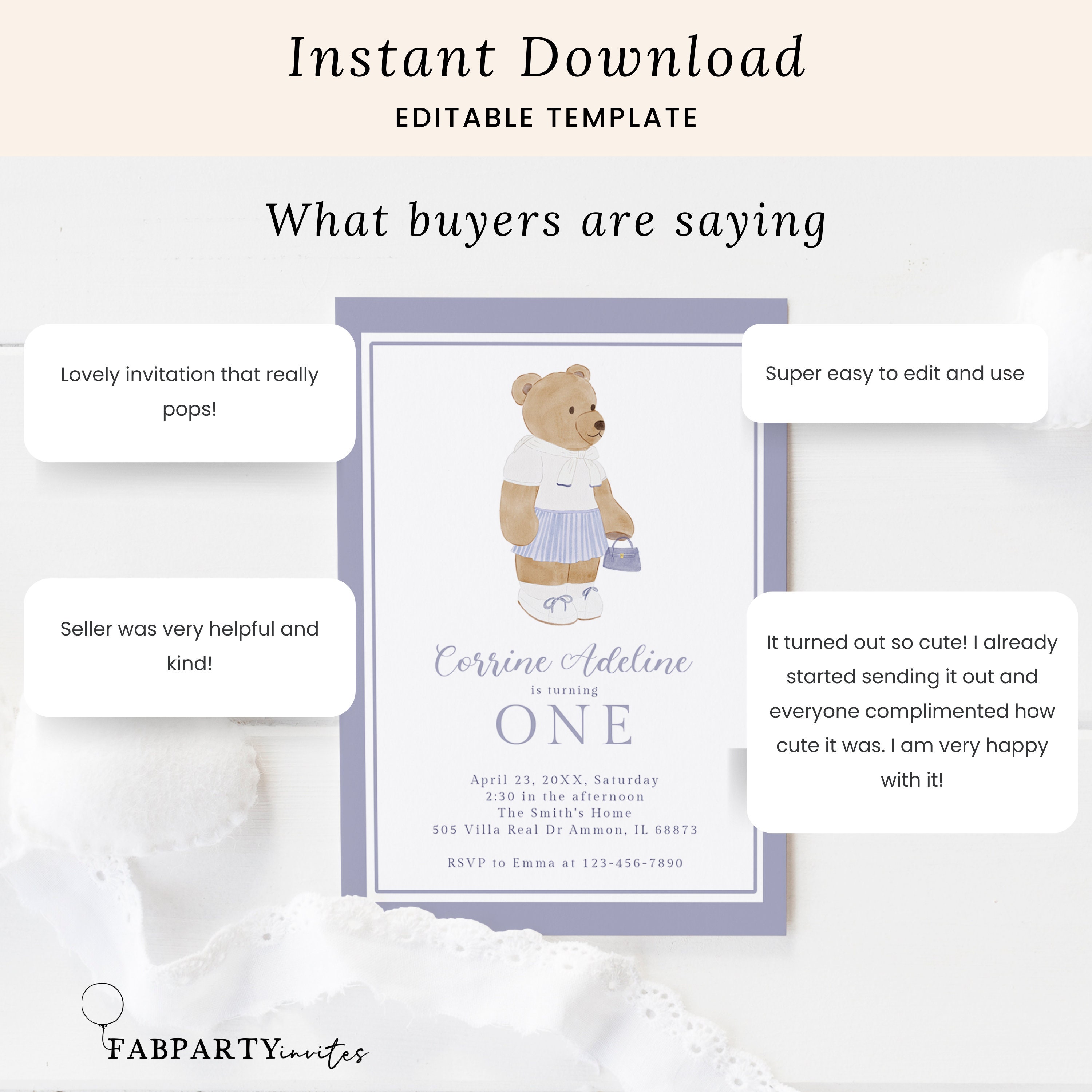 Polo Bear Inspired Birthday Invitation, Watercolor Bear First Birthday ...