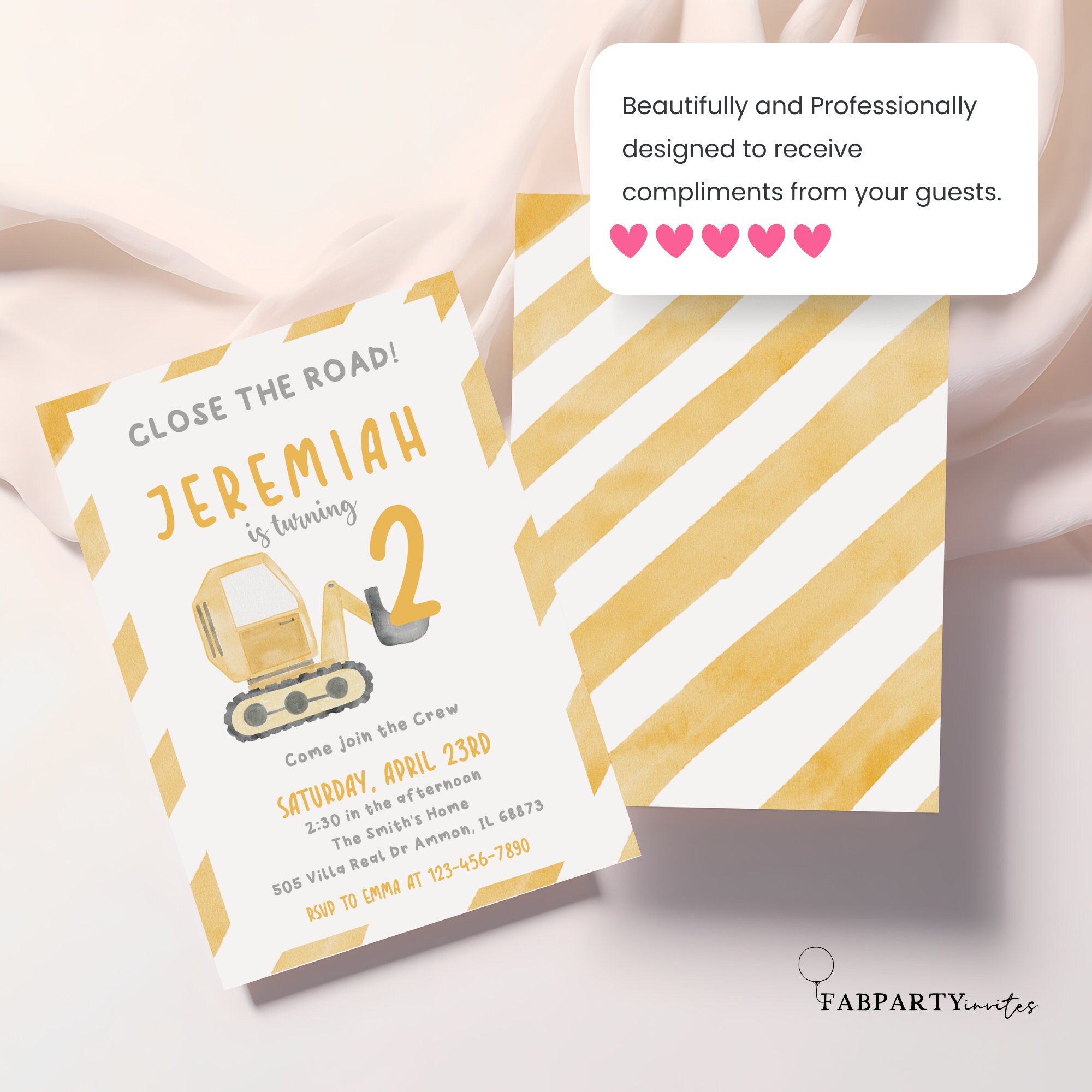 Construction Birthday Invitation Bundle, Watercolor Excavator Invite ...