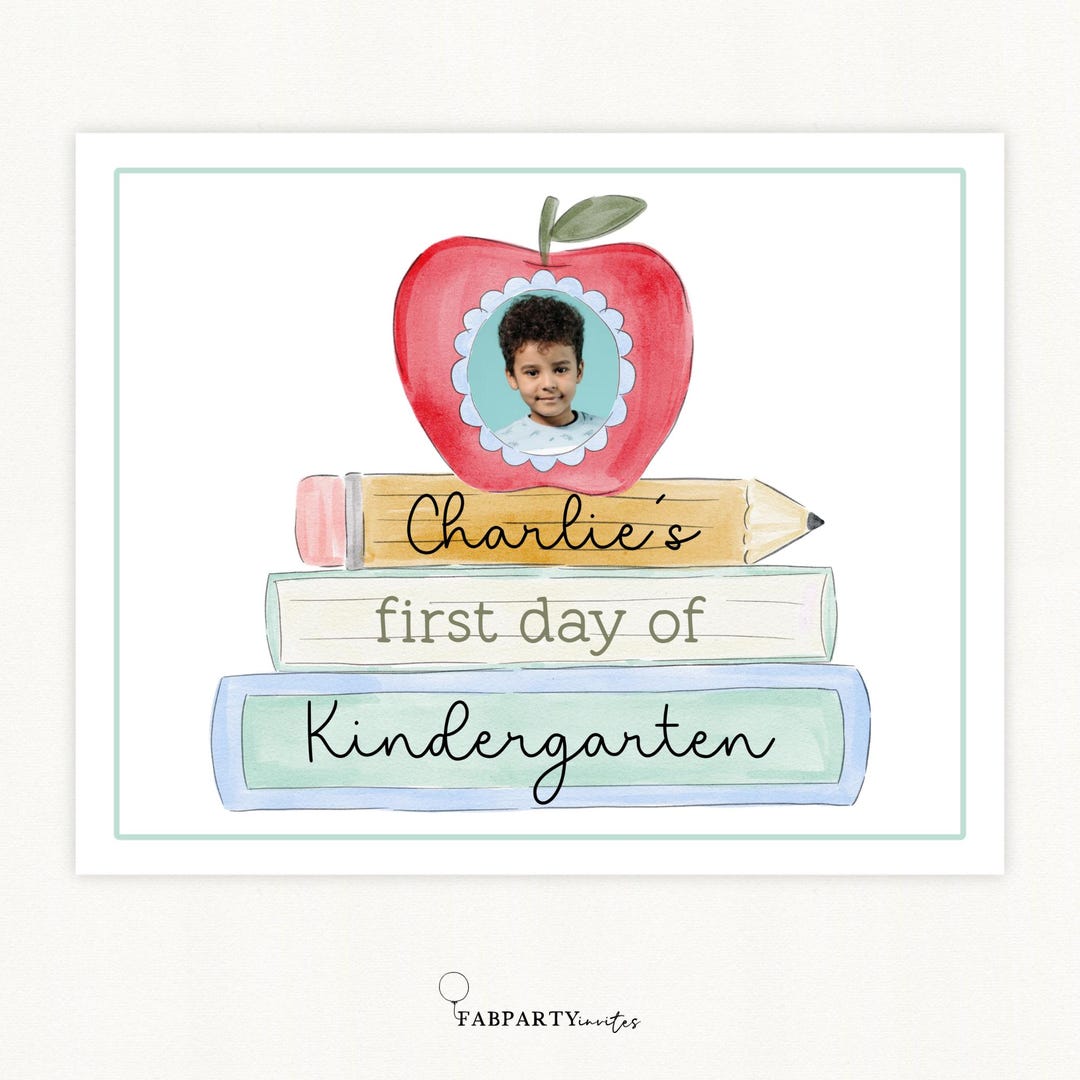 Watercolor First Day of School Sign, Boy 1st Day of School Photo Prop ...