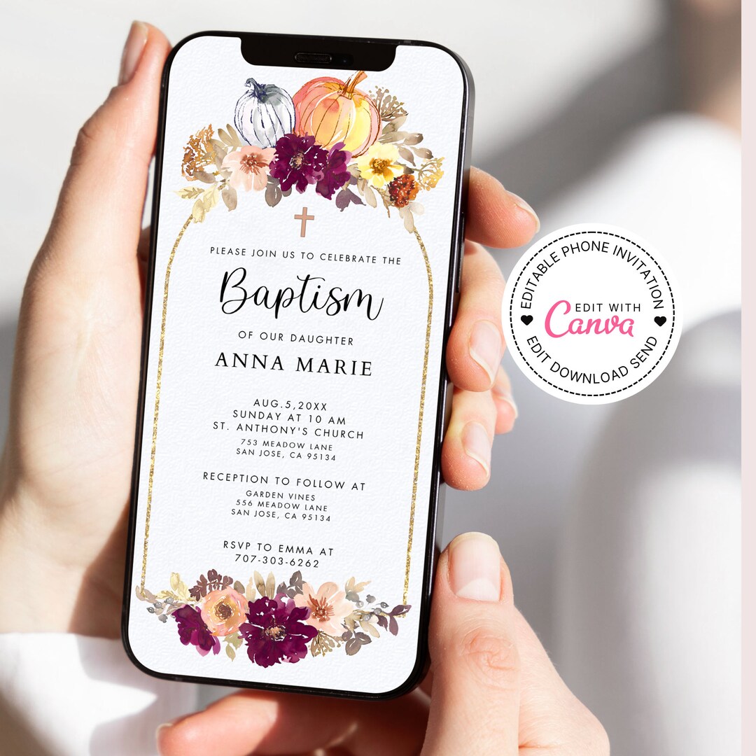 Fall Baptism Electronic Invitation Template | Autumn Baptism Digital ...