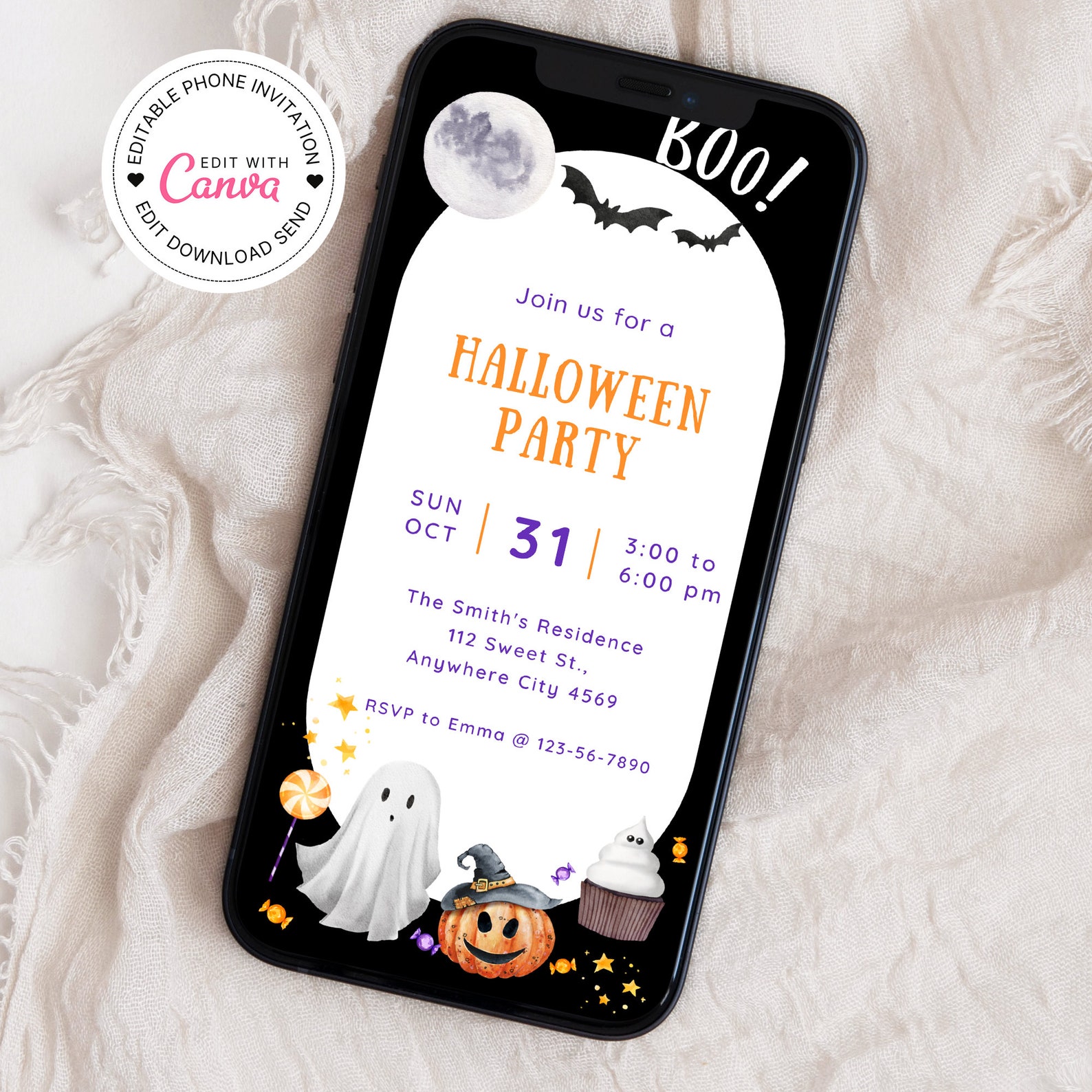 Editable Halloween Party Evite, Halloween Digital Invitation, Boo ...