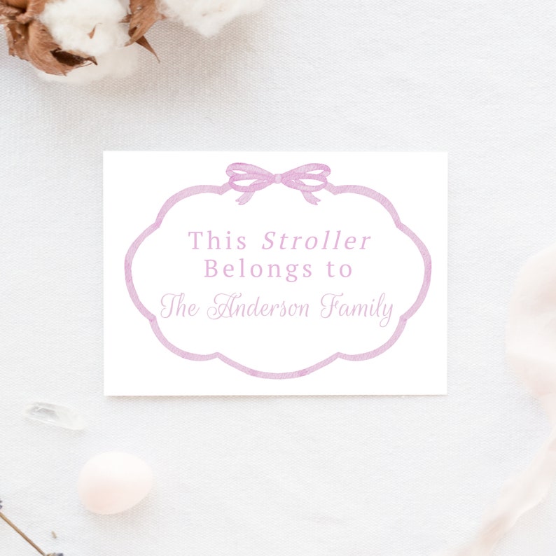 Printable Stroller Tag, Pink Bow Stroller Tag Editable Template, Girl ...