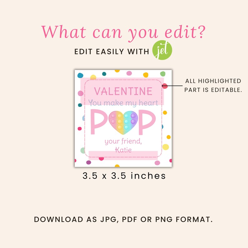 Printable Valentines Card for Kids, Pop It Valentine Gift Card Editable ...