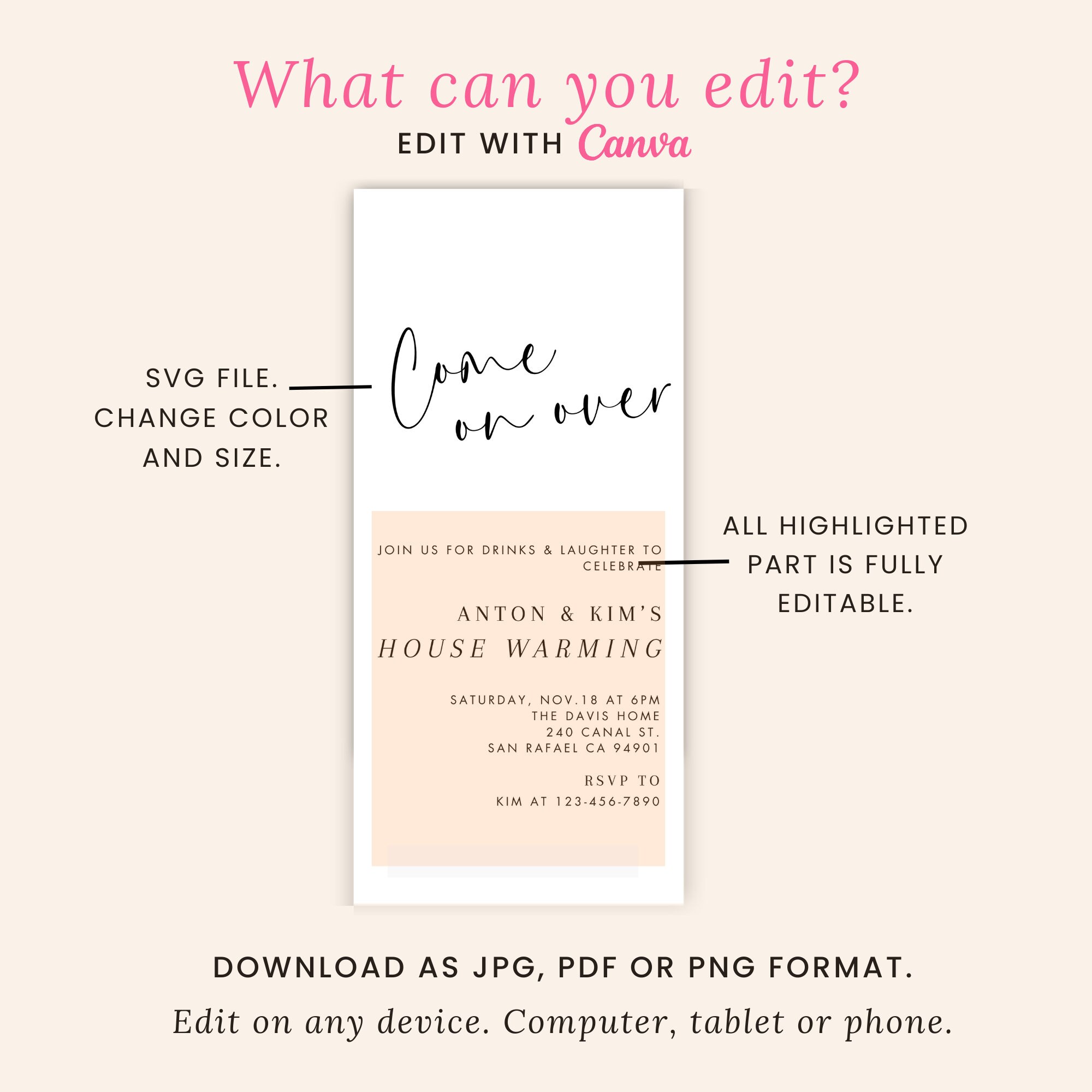 Minimalist Housewarming Digital Invitation, Come on Over Evite, New ...