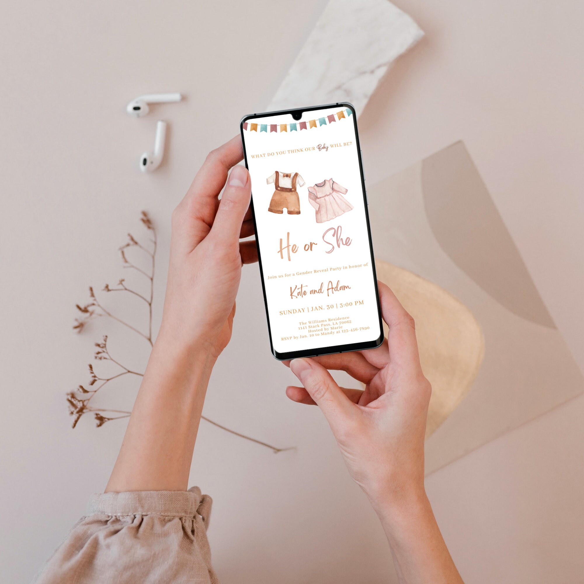 Boho Gender Reveal Party Invitation Bundle He or She Mobile - Etsy