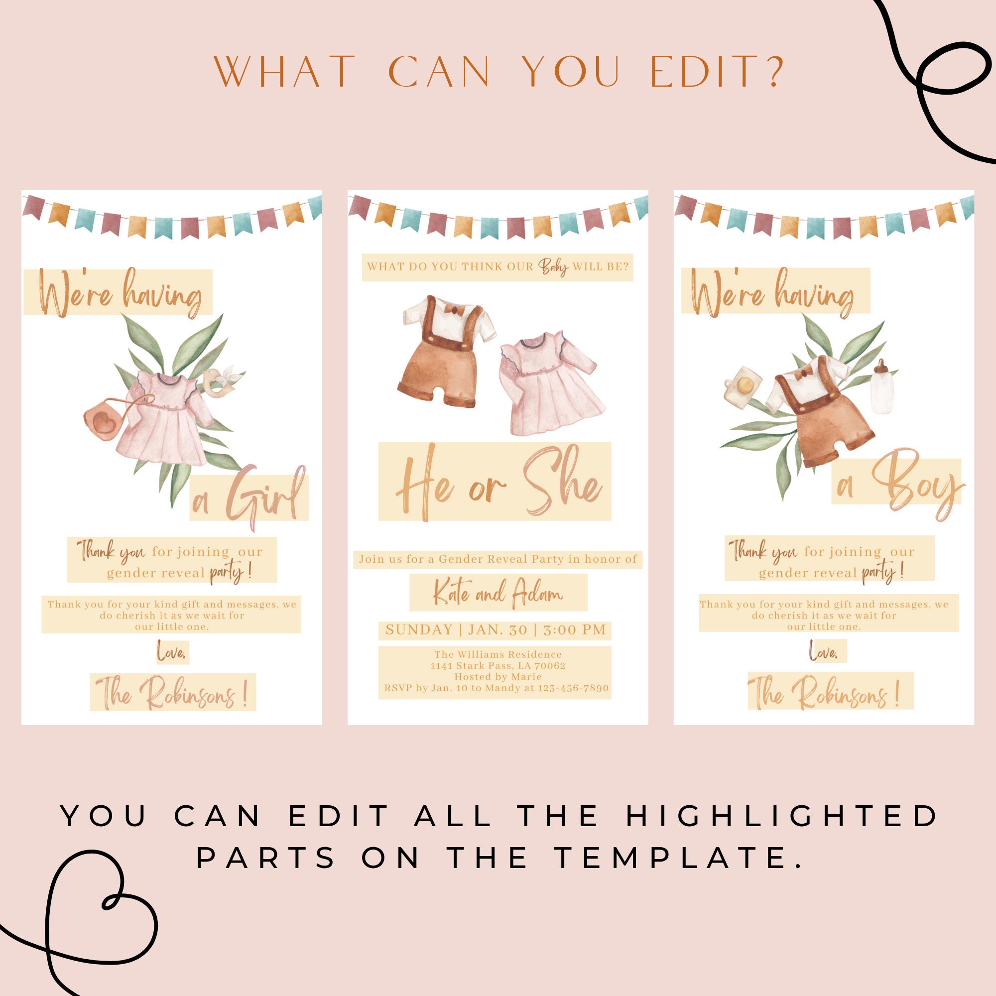 Boho Gender Reveal Party Invitation Bundle He or She Mobile - Etsy