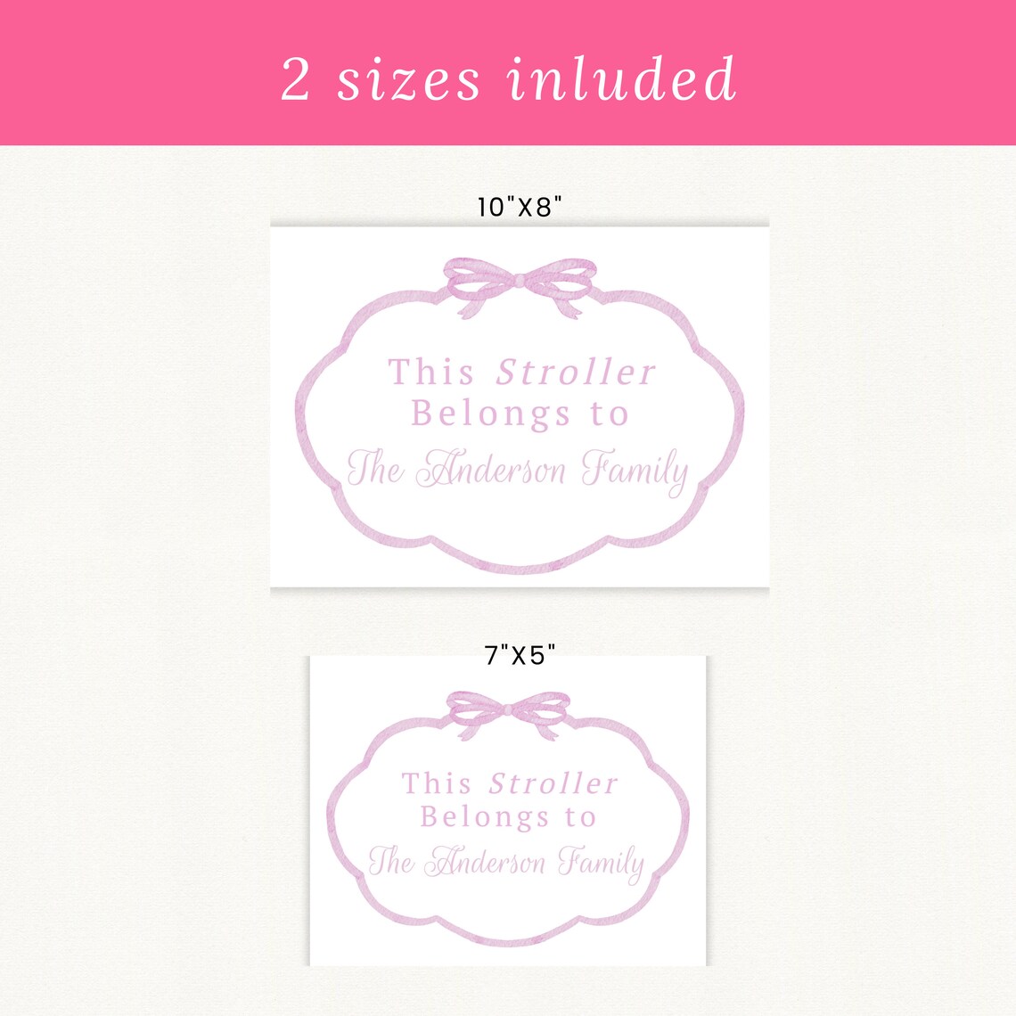 Printable Stroller Tag, Pink Bow Stroller Tag Editable Template, Girl ...