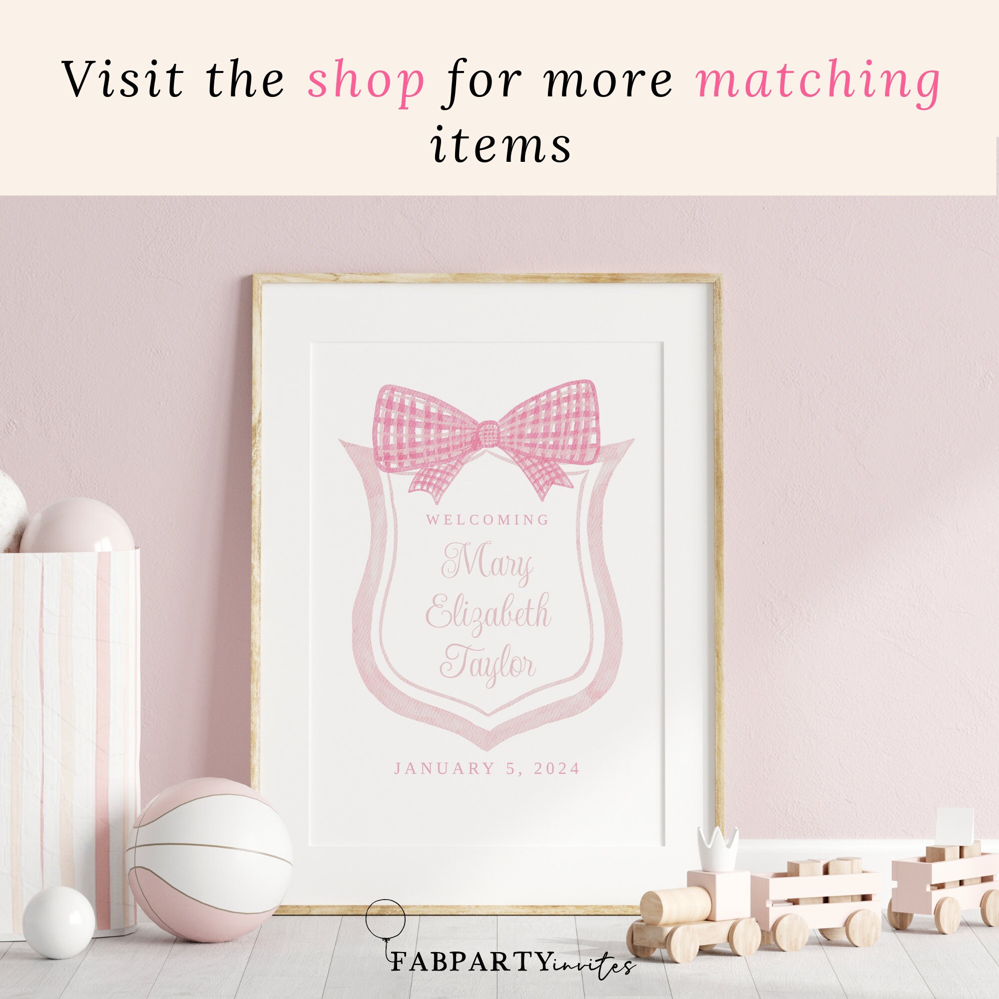 Baby Stats Sign Printable for Girl, Pink Crest Baby Stat Card for ...