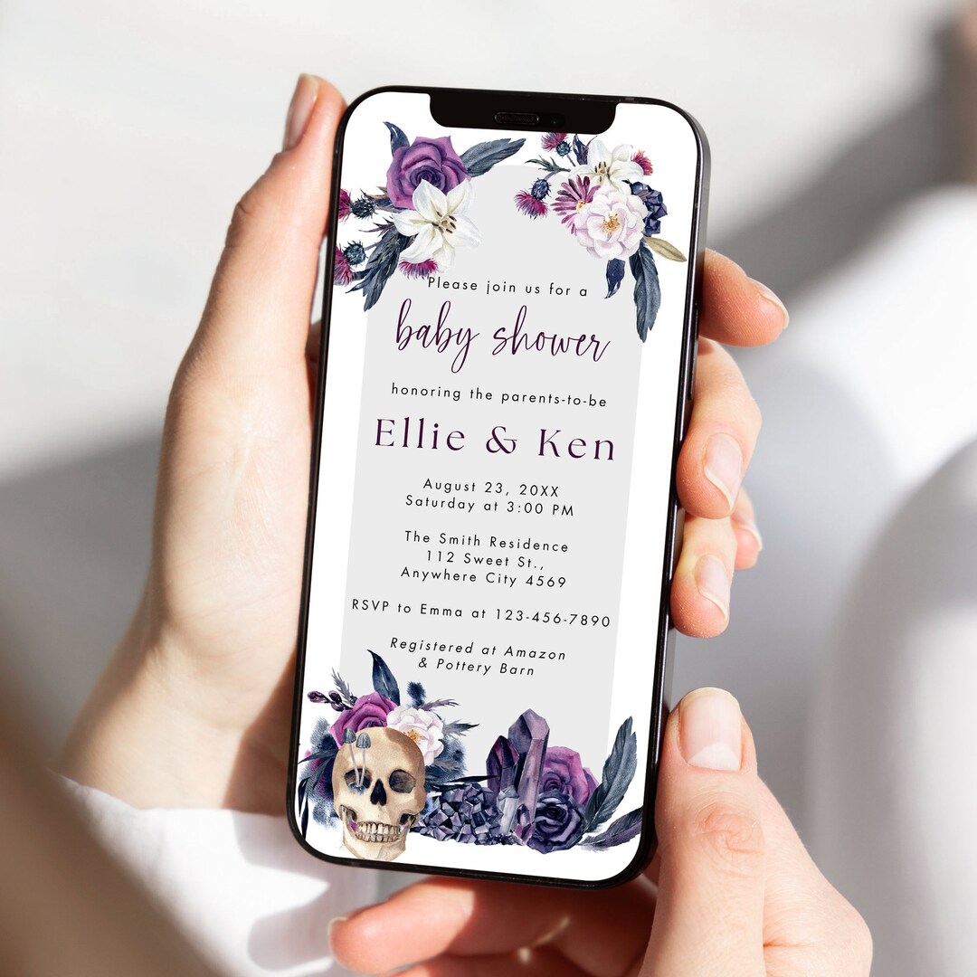 Goth Baby Shower Digital Invitation, Editable Gothic Baby Shower Evite ...