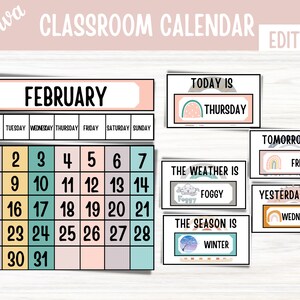 Boho Rainbow Classroom Calendar Display Editable Classroom - Etsy