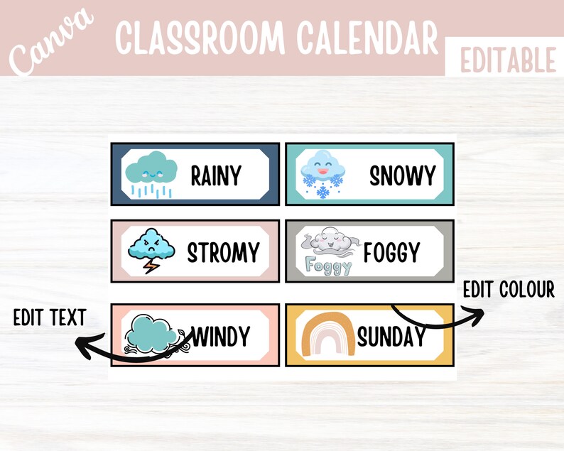 Boho Rainbow Classroom Calendar Display Editable Classroom - Etsy