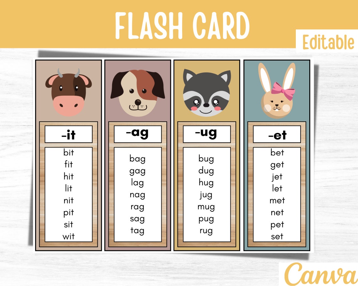 Animal Flash Cards Posters Phonics Flash Cards Teaching - Etsy