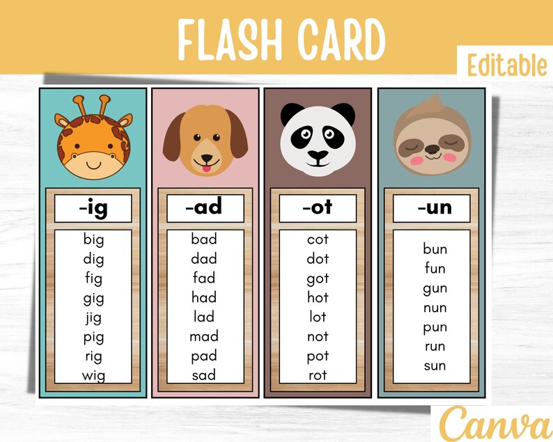 Animal Flash Cards Posters Phonics Flash Cards Teaching - Etsy