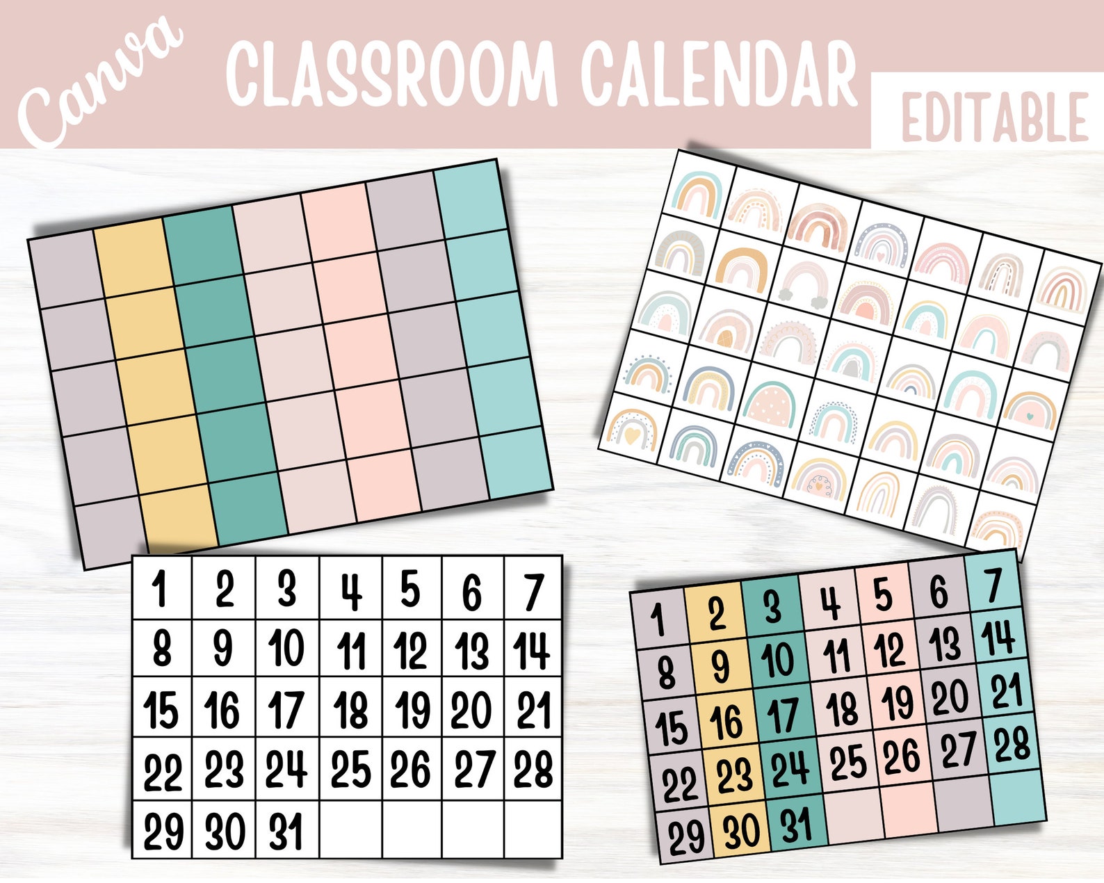 Boho Rainbow Classroom Calendar Display Editable Classroom - Etsy