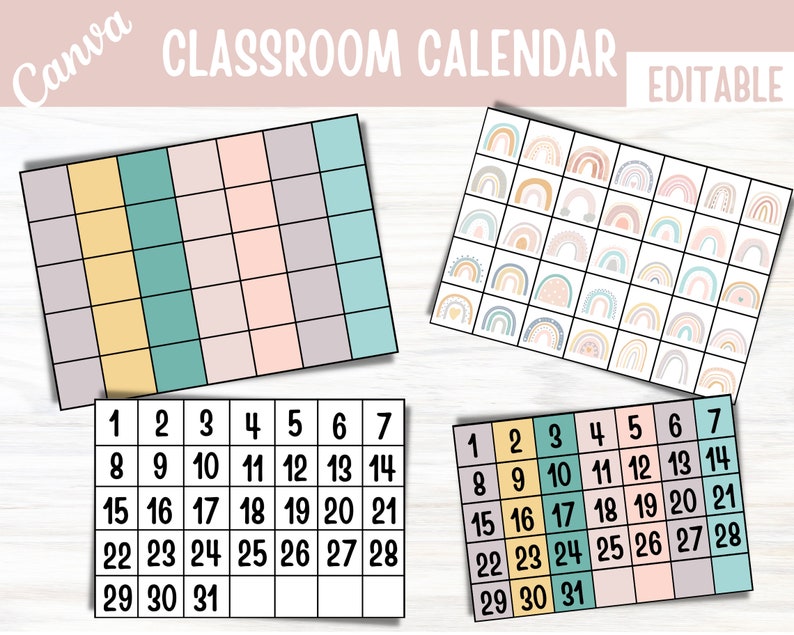 Boho Rainbow Classroom Calendar Display Editable Classroom - Etsy