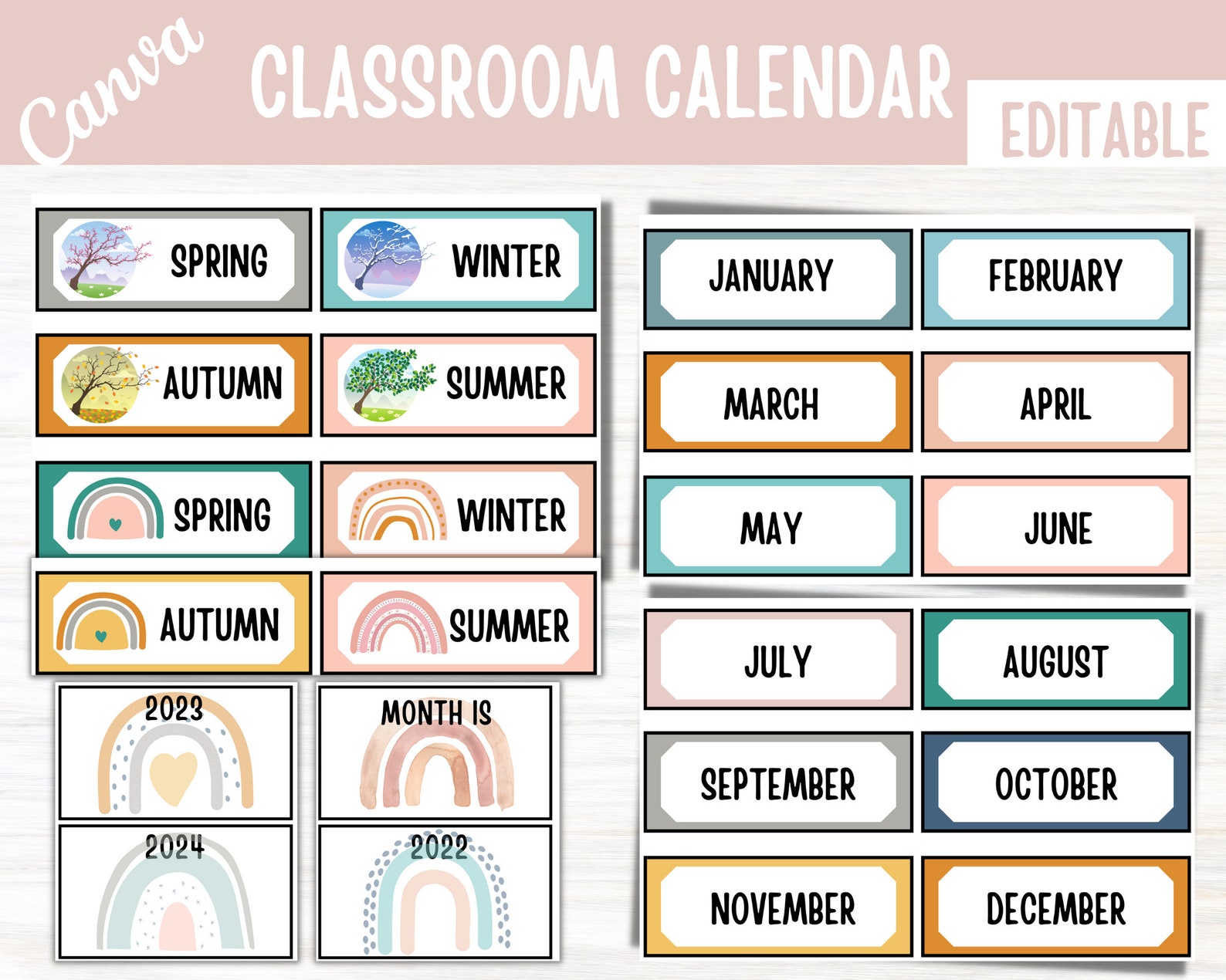 Boho Rainbow Classroom Calendar Display Editable Classroom - Etsy