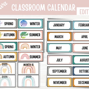 Boho Rainbow Classroom Calendar Display Editable Classroom - Etsy