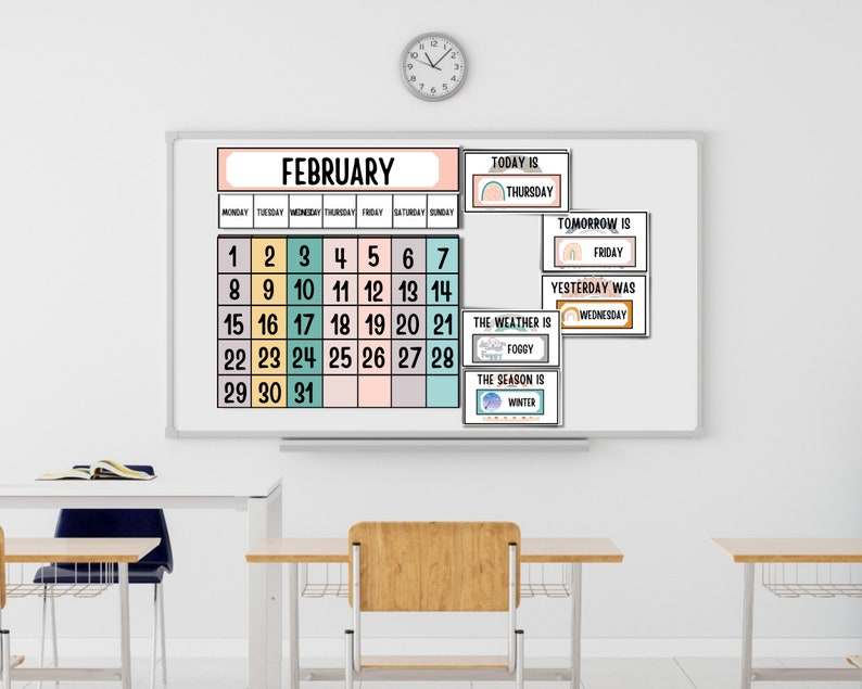 Boho Rainbow Classroom Calendar Display Editable Classroom - Etsy