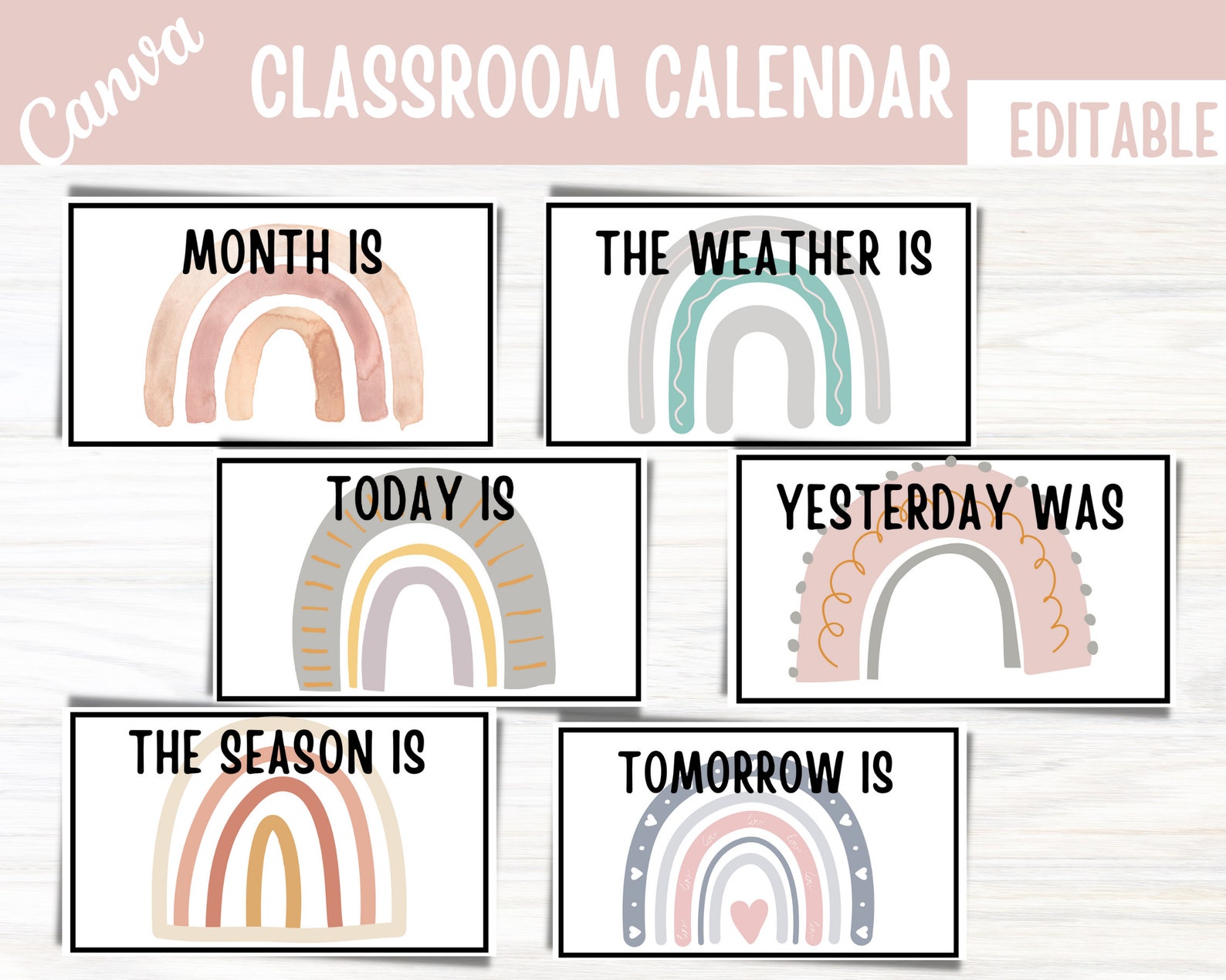 Boho Rainbow Classroom Calendar Display Editable Classroom - Etsy