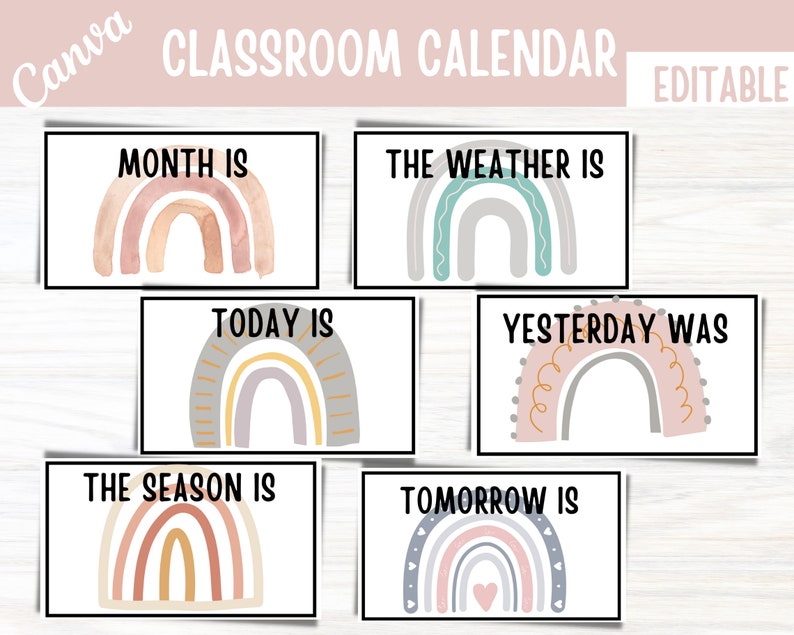 Boho Rainbow Classroom Calendar Display Editable Classroom - Etsy