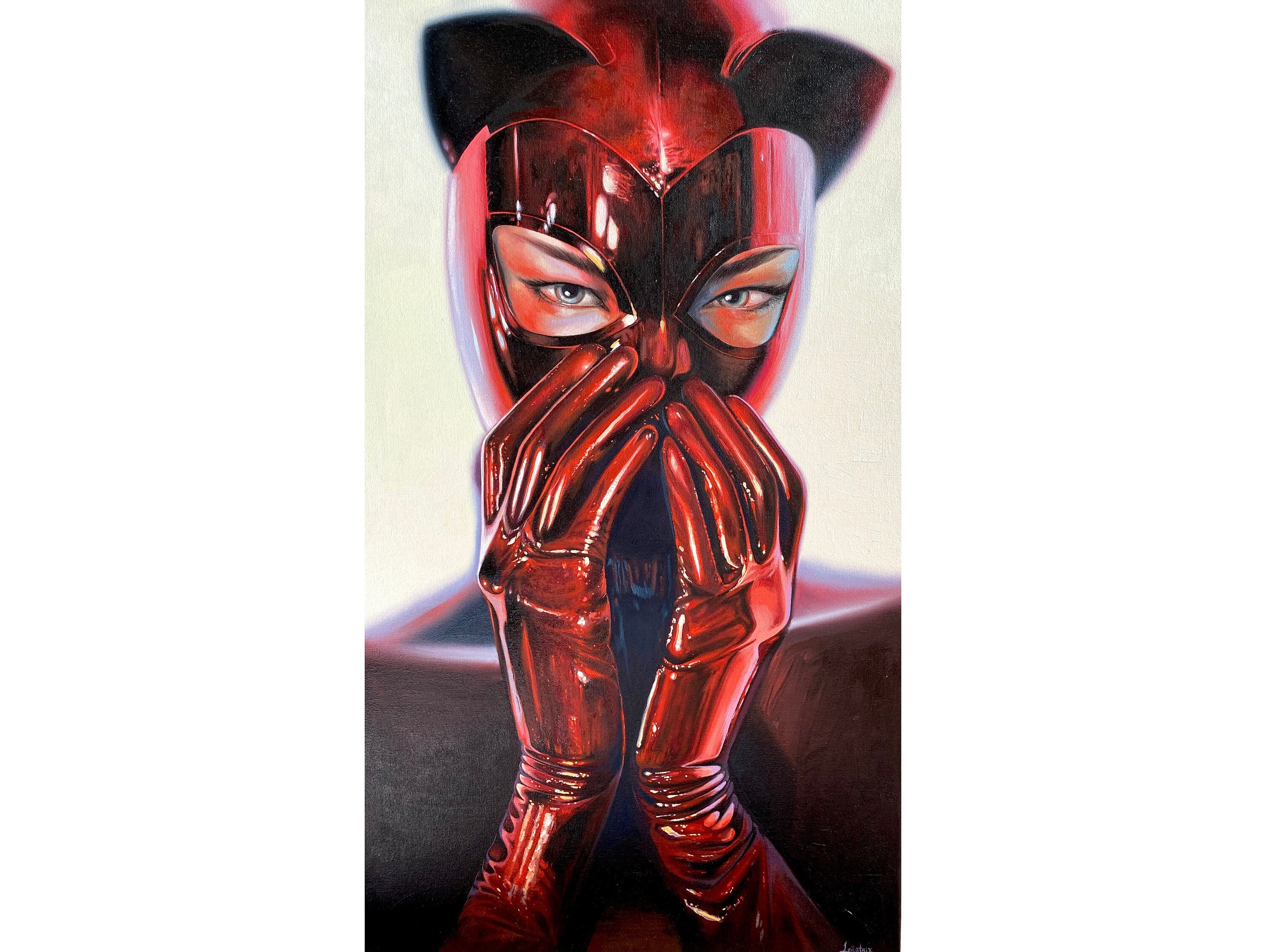 CAT GIRL Original Oil Painting, Latex, BDSM Painting, Fetish, Kinky ...