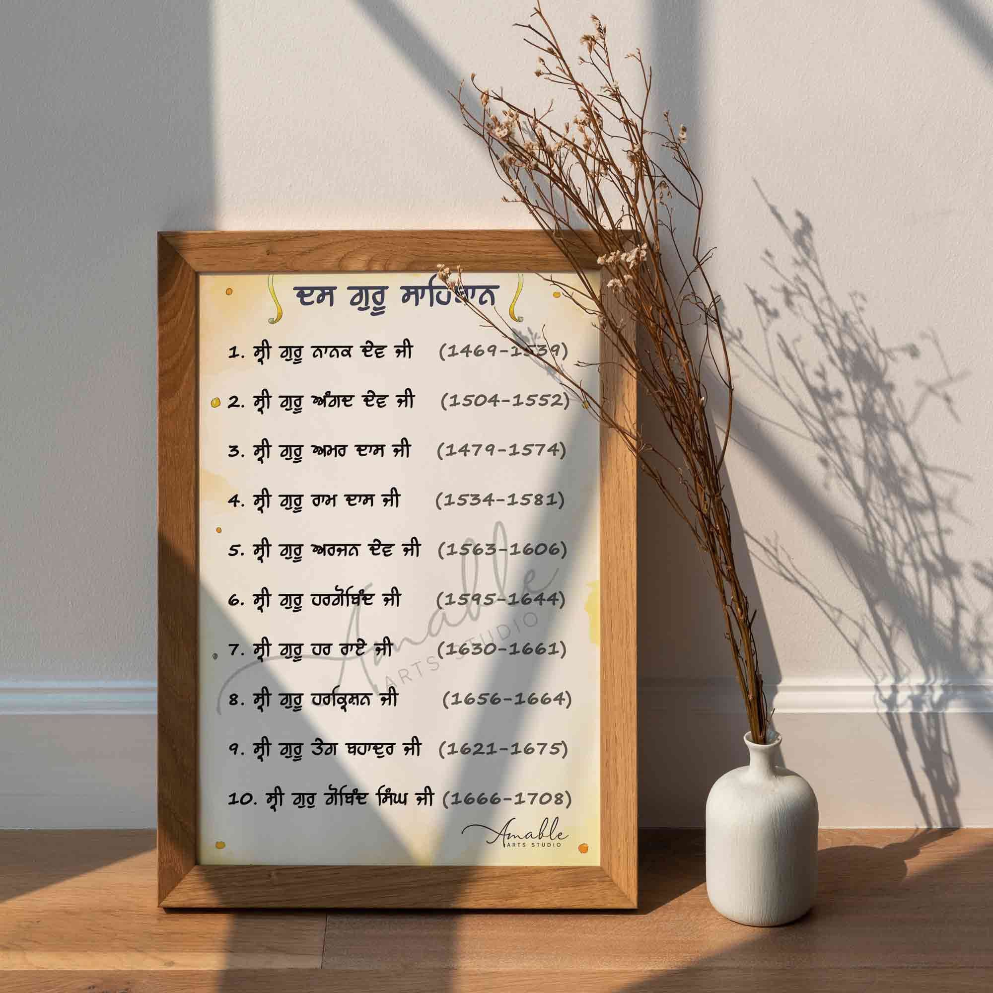 Buy Ten Sikh Guru Names Poster 10 Sikh Guru Sahib Names I Gurbani Wall ...