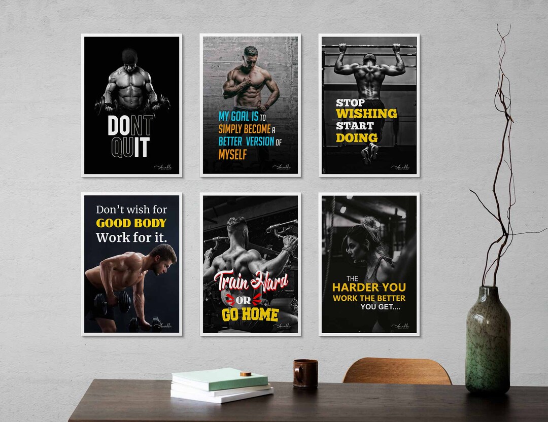 Set of 6 Bodybuilding Posters | Gym Motivation Wall Art Posters ...