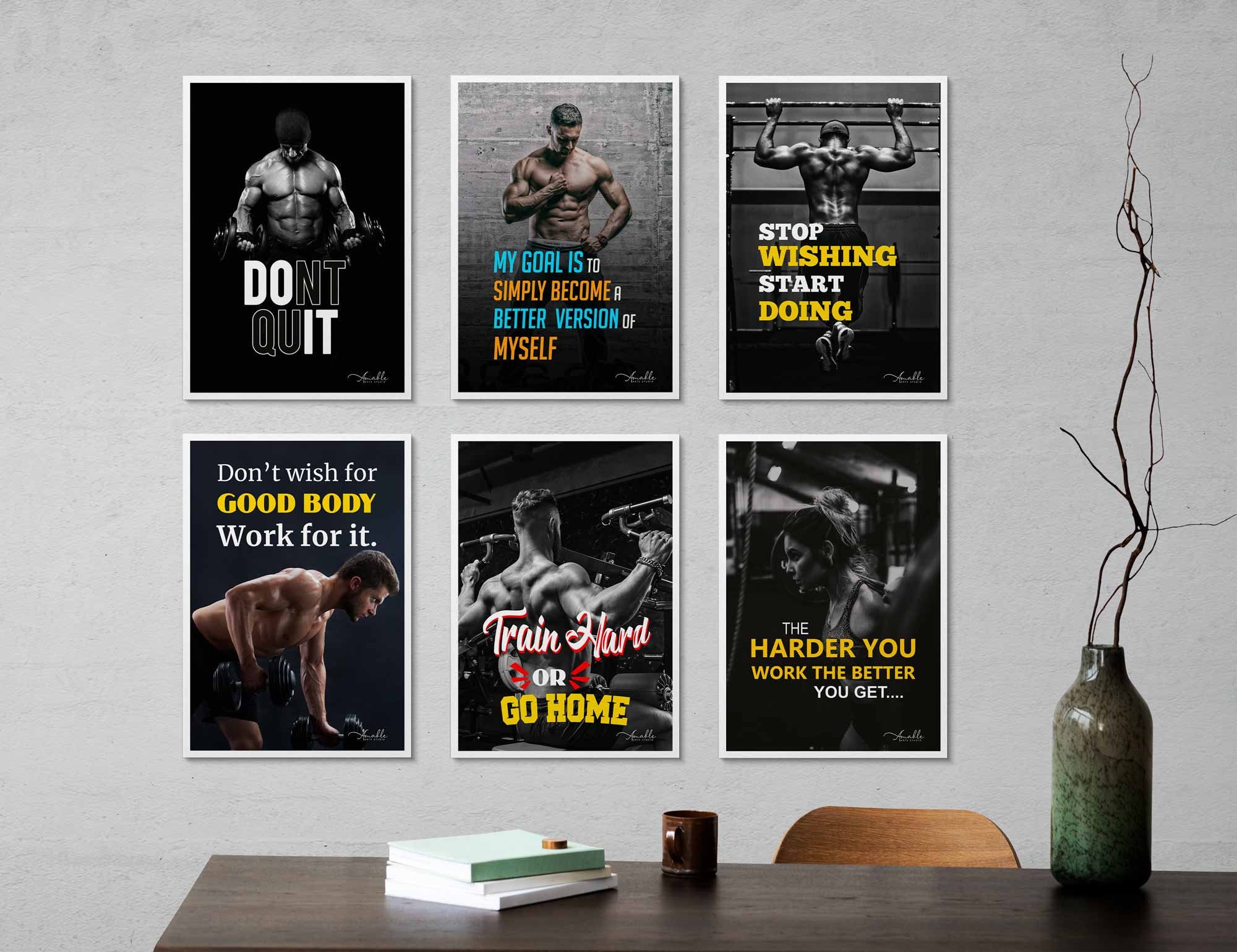 Set of 6 Bodybuilding Posters | Gym Motivation Wall Art Posters ...