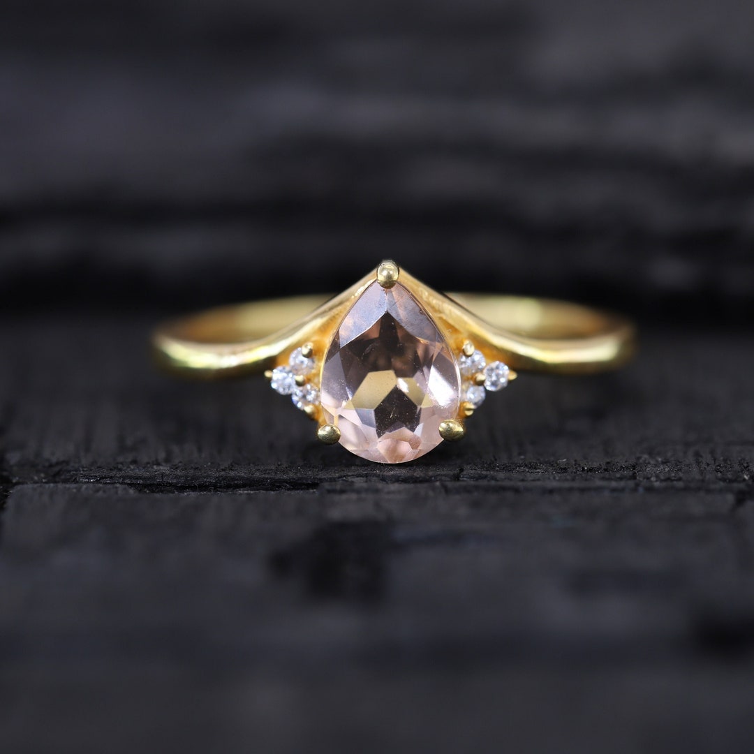 Pear Shaped Morganite Engagement Ring Unique Cluster Bridal - Etsy