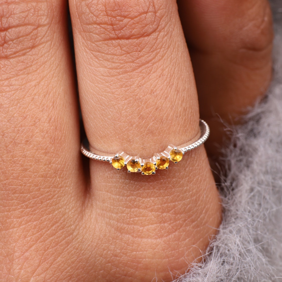 Yellow Citrine Eternity Ring Dainty Curved Wedding Band 14k - Etsy