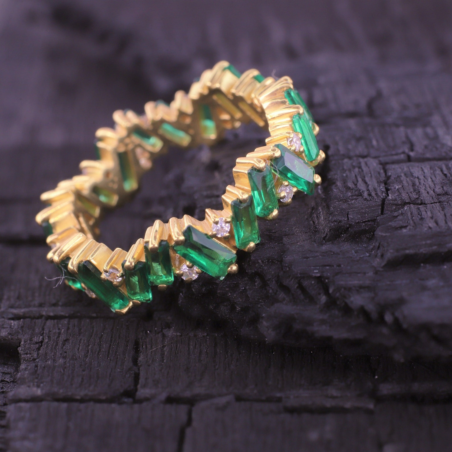 Vintage Baguette Emerald Wedding Band Stacking Matching Band - Etsy