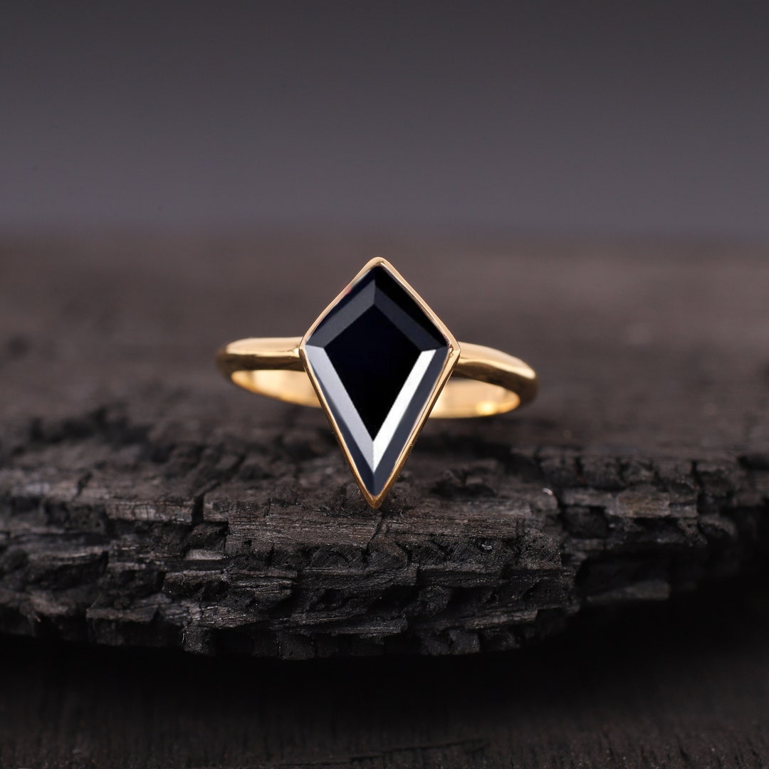 Kite Cut Black Onyx Engagement Ring 14k Gold Handmade Women Jewelry ...