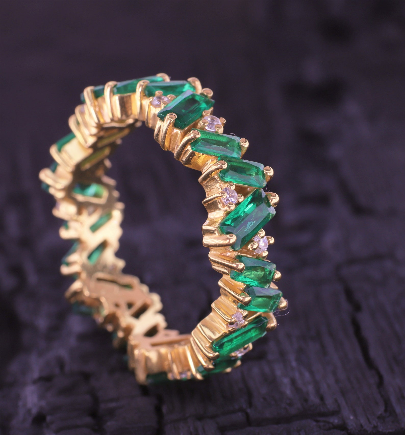 Vintage Baguette Emerald Wedding Band Stacking Matching Band - Etsy