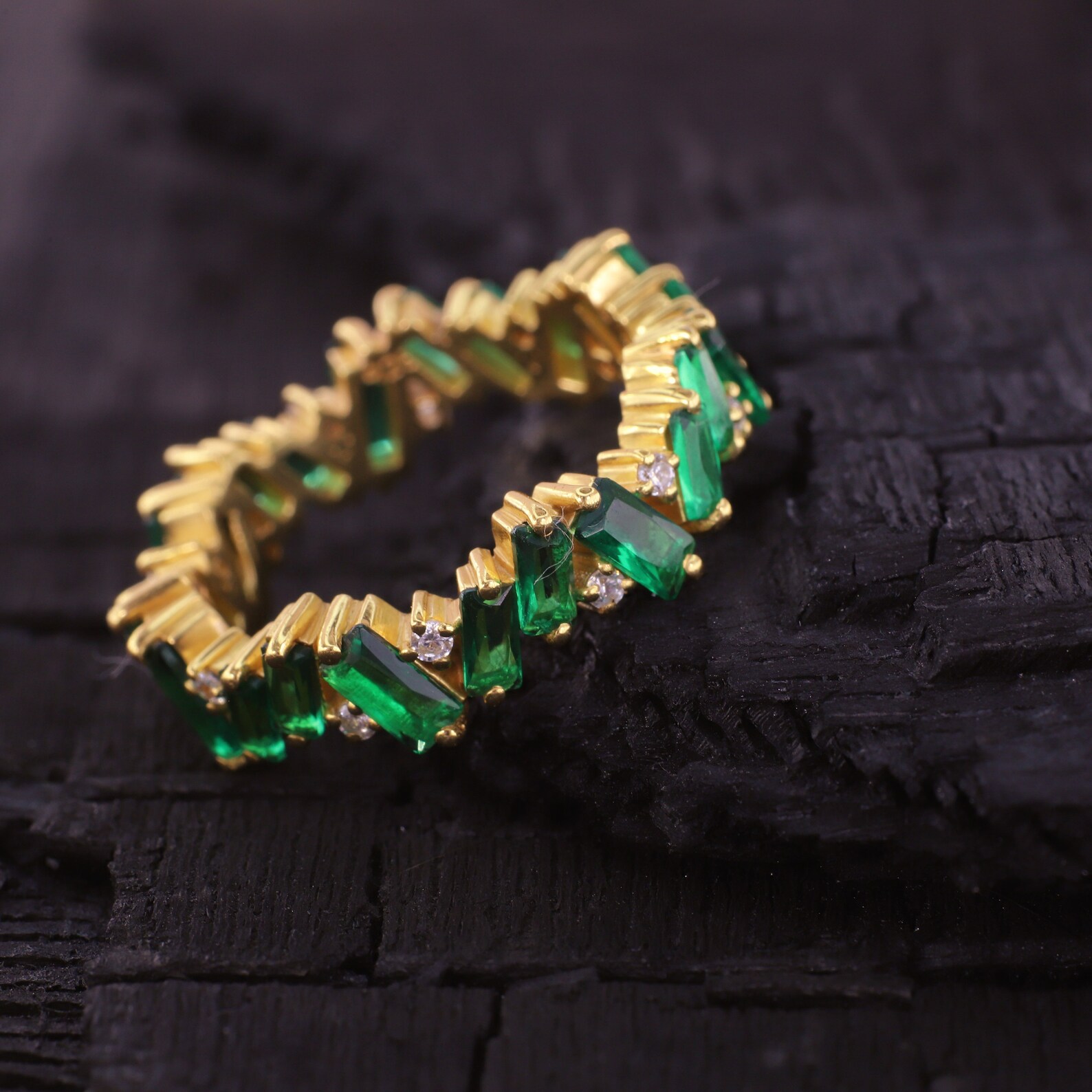 Vintage Baguette Emerald Wedding Band Stacking Matching Band - Etsy