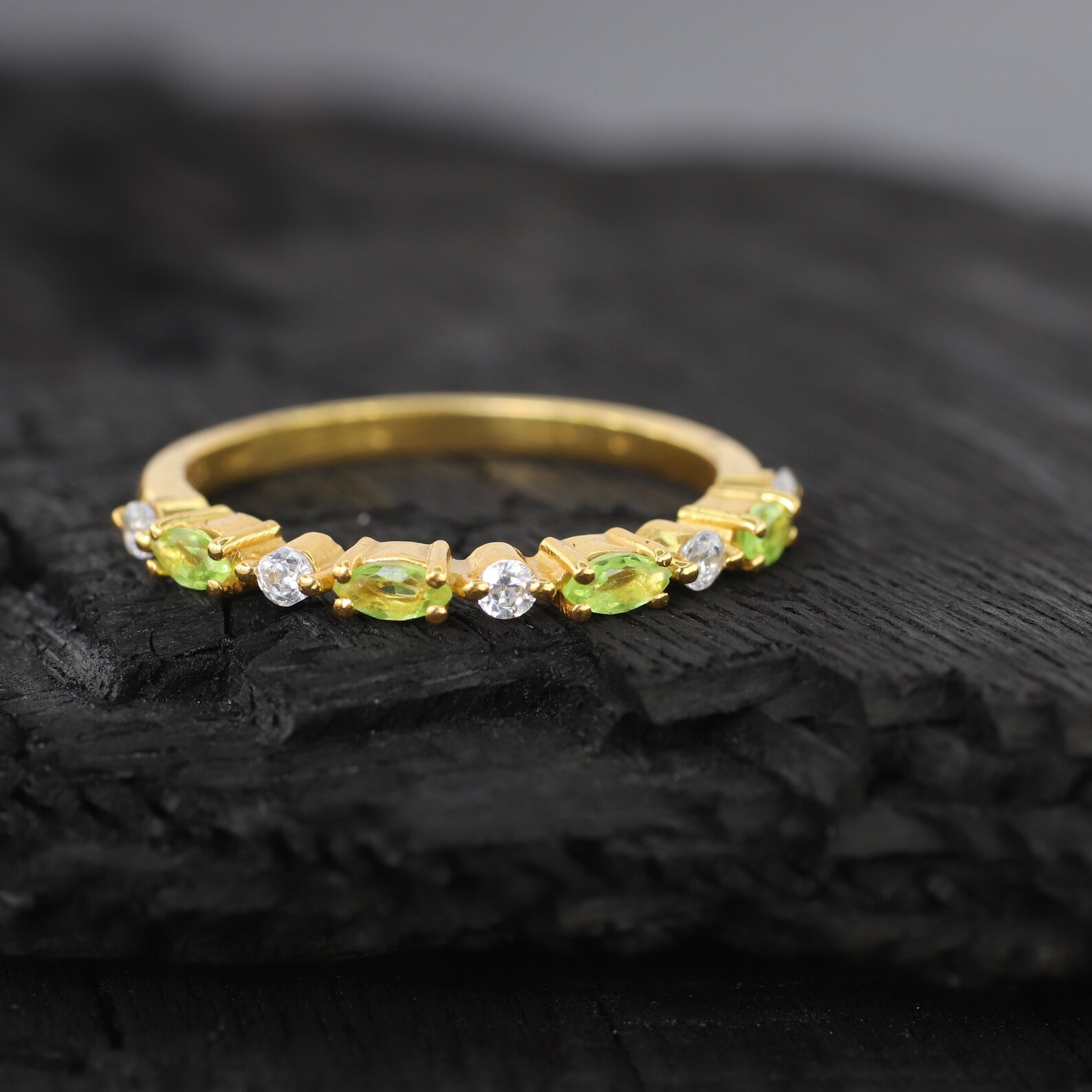 Marquise Peridot Wedding Band 14k Gold Dainty Matching Band - Etsy