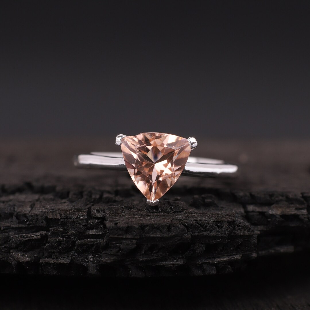 Trilliant Cut Morganite Ring Peachy Pink Morganite Engagement Ring for ...