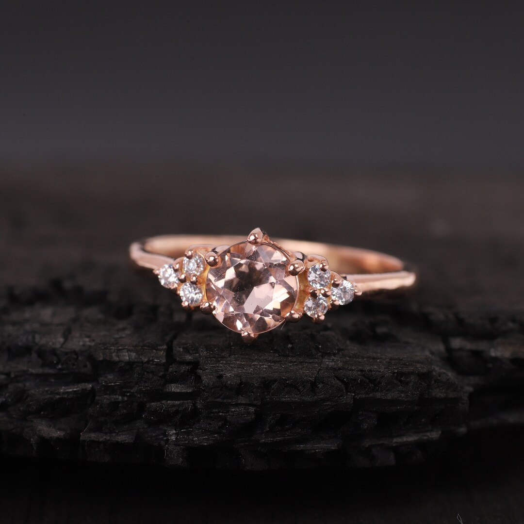 Art Deco Morganite Engagement Ring 14k Gold Morganite Ring Cluster ...