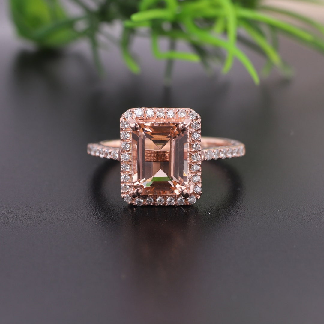 14k Gold Morganite Engagement Ring Crystal Promise Elegant Jewelry ...