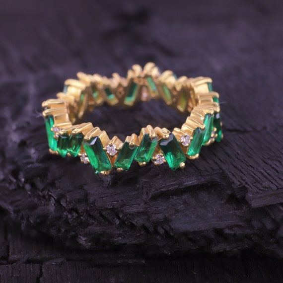Vintage Baguette Emerald Wedding Band Stacking Matching Band - Etsy