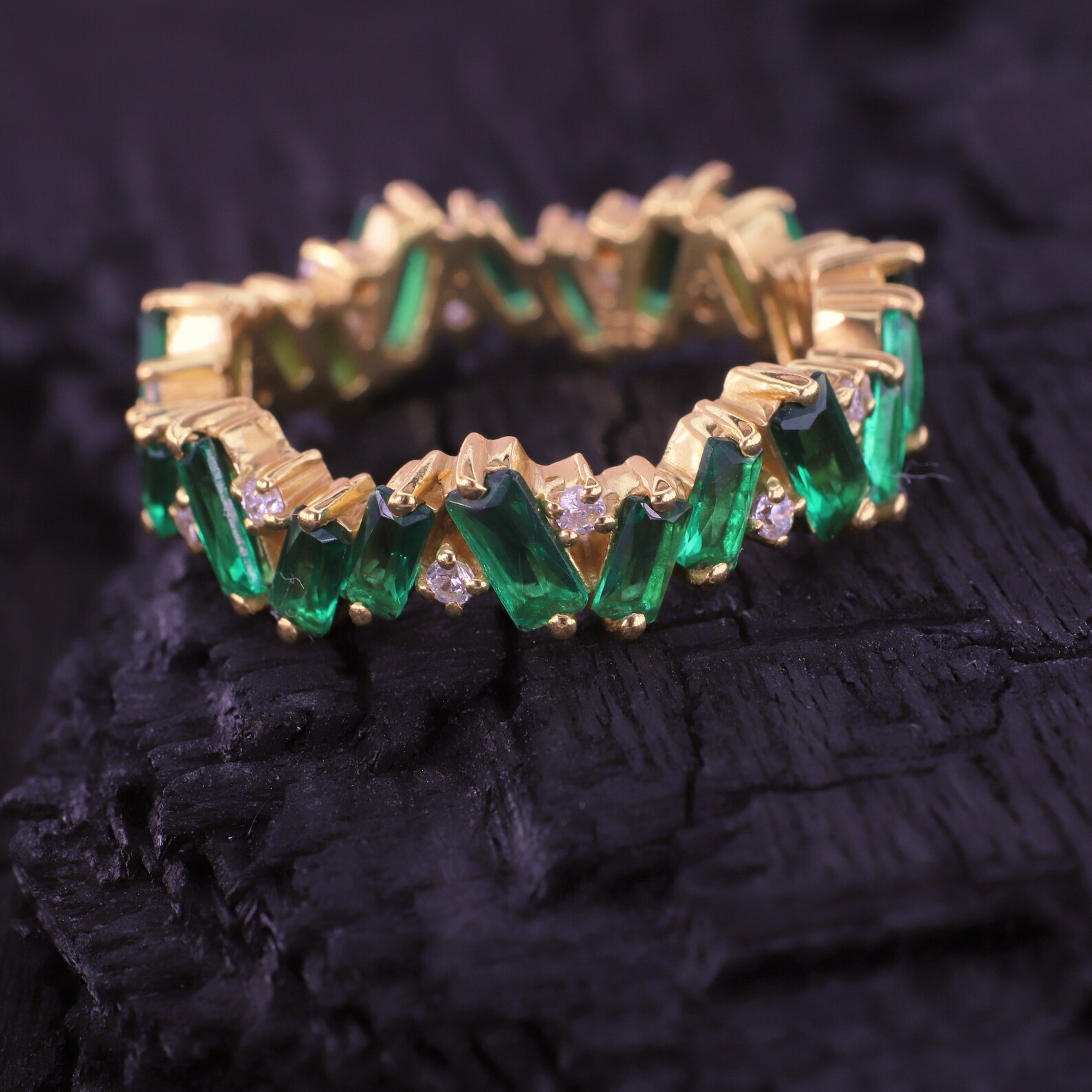 Vintage Baguette Emerald Wedding Band Stacking Matching Band - Etsy