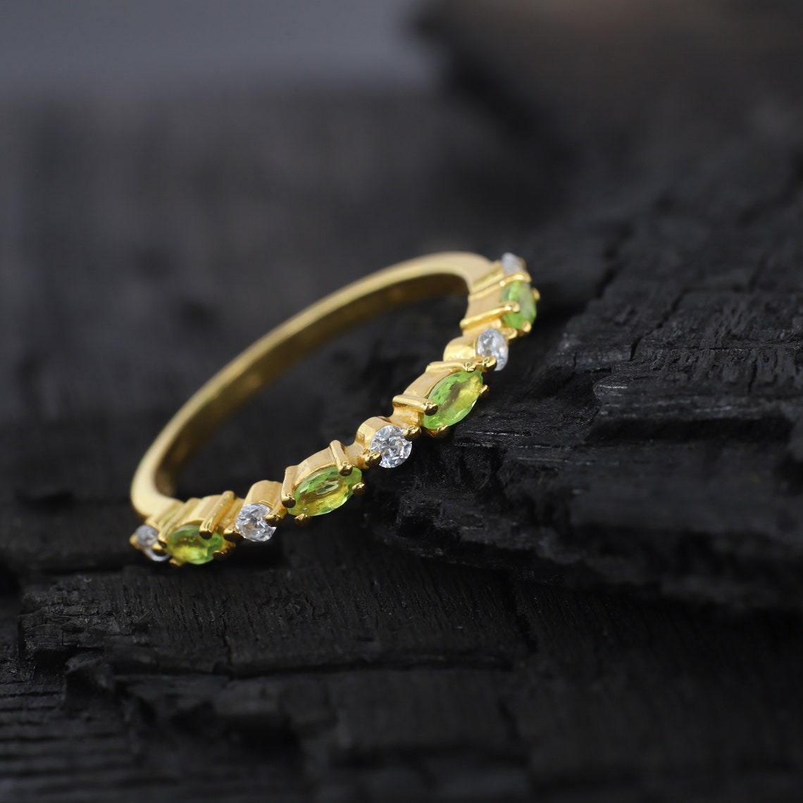Marquise Peridot Wedding Band 14k Gold Dainty Matching Band - Etsy
