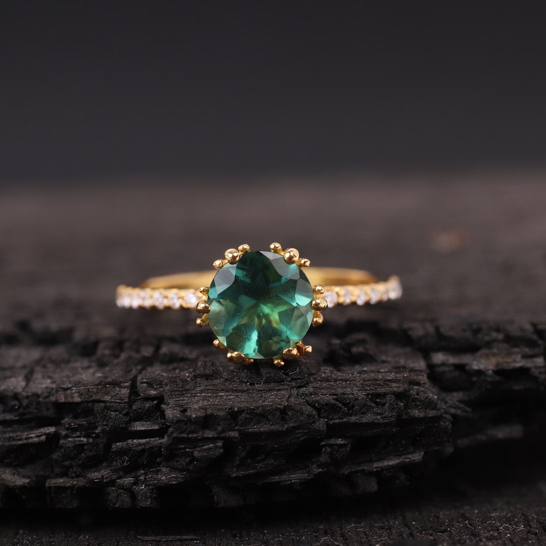 Green Sapphire Promise Ring 18k Gold Solitaire Bridal Ring - Etsy
