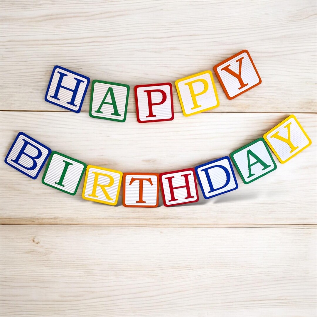 Alphabet Blocks Happy Birthday Banner | Colorful Kids Party Decor - Etsy
