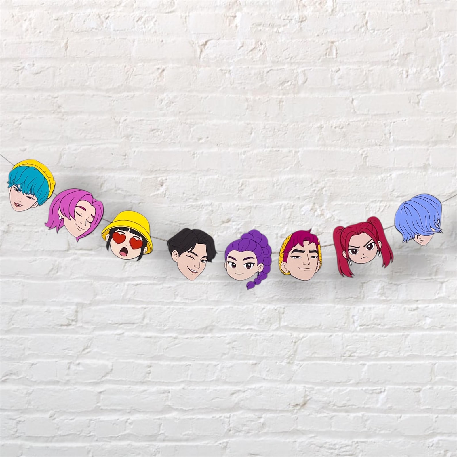 Kpop Hunter Garland Banner - Cartoon Face Party Decor - Birthday Wall ...