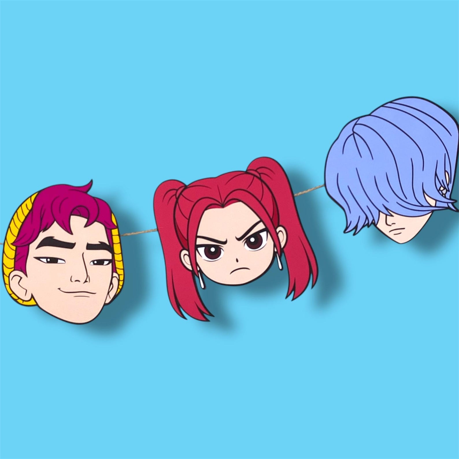 Kpop Hunter Garland Banner - Cartoon Face Party Decor - Birthday Wall ...
