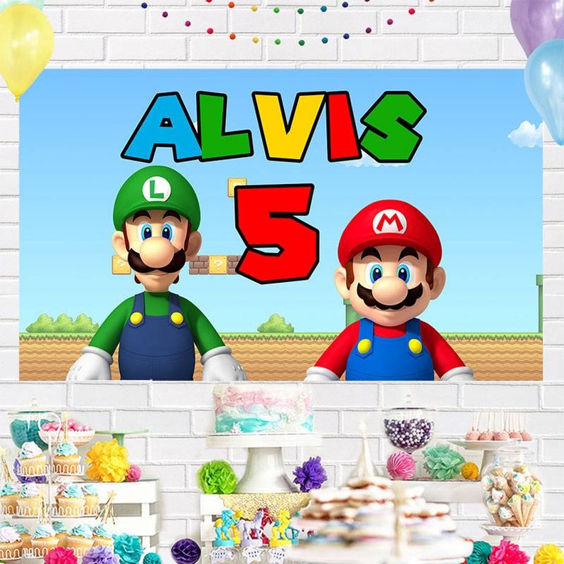 Personalised Super Mario Luigi Birthday Backdrop - Etsy