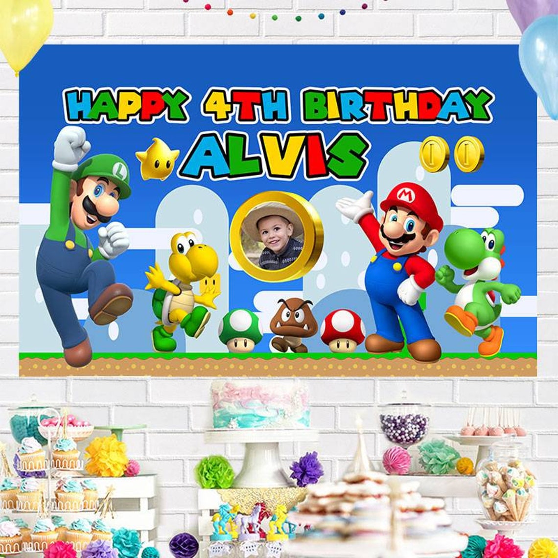 Personalised Super Mario With Picture Birthday Backdrop - Etsy