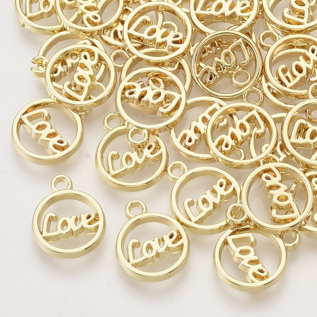 10 Tiny Love Charms, Flat Round Light Gold, 12mm X 10 Mm X 1.5 Mm - Etsy