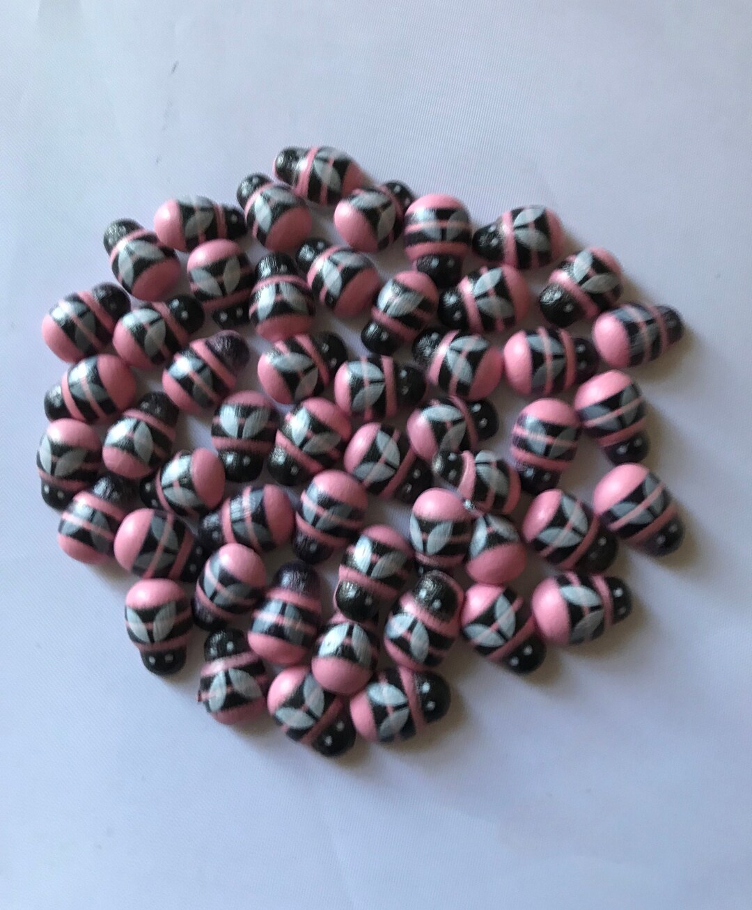 Pink Painted Maple Wood Bees With Double-sided Adhesive X 50 for Crafts ...